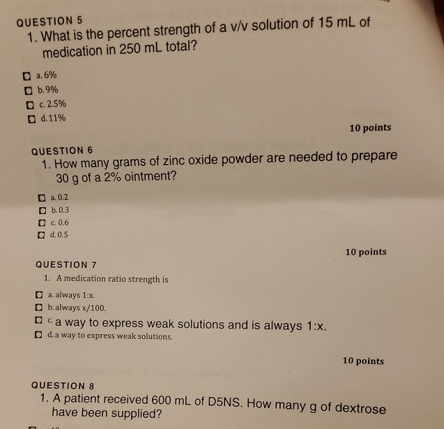 Solved QUESTION 5 1. What is the percent strength of a v/v | Chegg.com