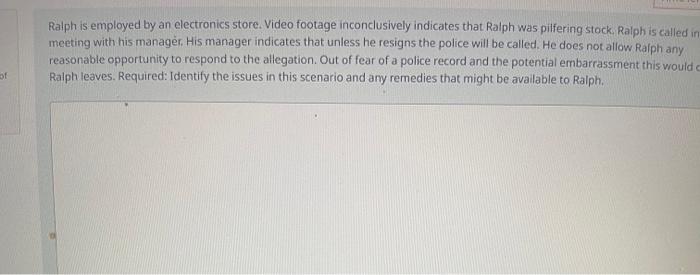 Solved Ralph is employed by an electronics store. Video | Chegg.com