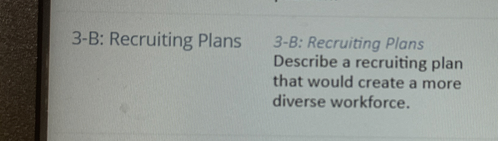 Solved 3-B: Recruiting Plans3-B: Recruiting Plans Describe a | Chegg.com