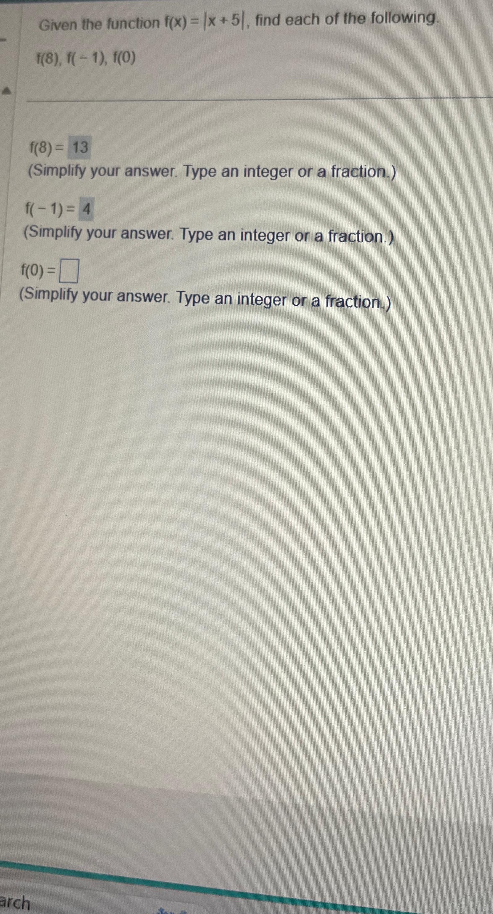 Solved Given the function f(x)=|x+5|, ﻿find each of the | Chegg.com