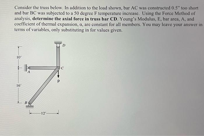 Solved Consider the truss below. In addition to the load | Chegg.com