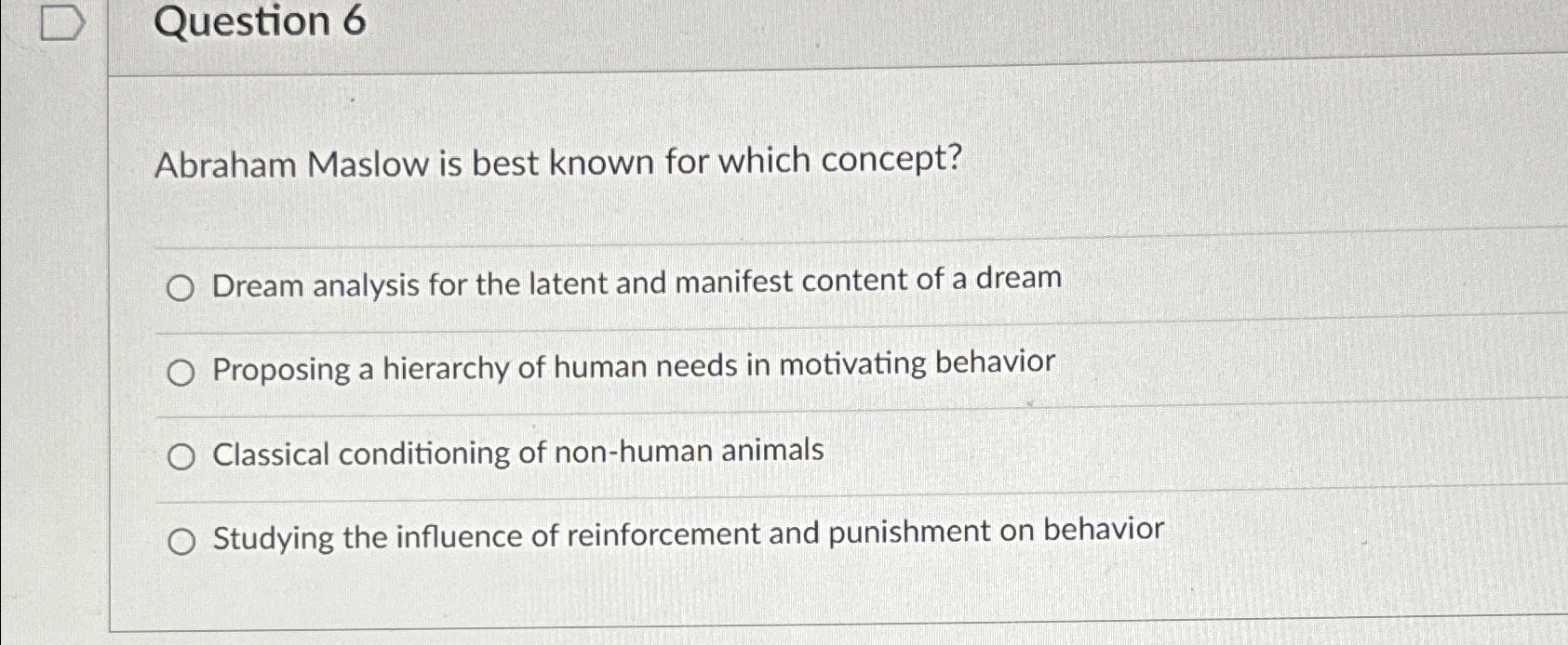Solved Question 6Abraham Maslow is best known for which | Chegg.com