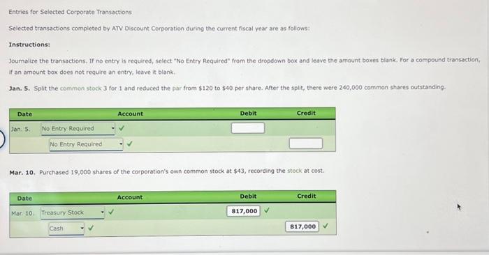 Solved Entries for Selected Corporate Transactions Selected | Chegg.com