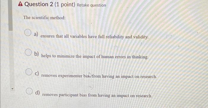 Solved A Question 2 (1 point) Retake question The scientific | Chegg.com