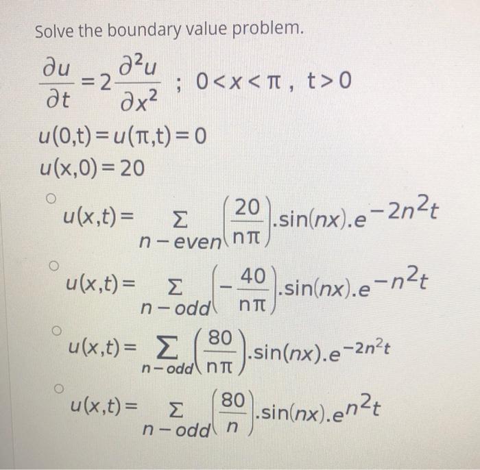 Solved Solve the boundary value problem. ди 22u = 2 ; 0 0 at | Chegg.com