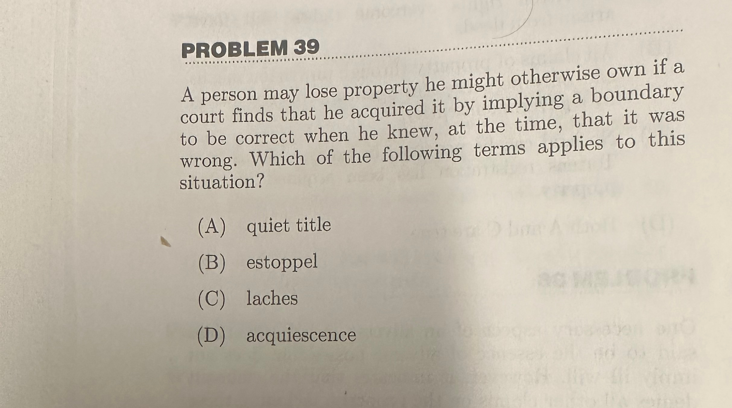 Solved PROBLEM 39A person may lose property he might | Chegg.com