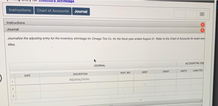 Solved Adjusting entry for inventory shrinkage Instructions | Chegg.com