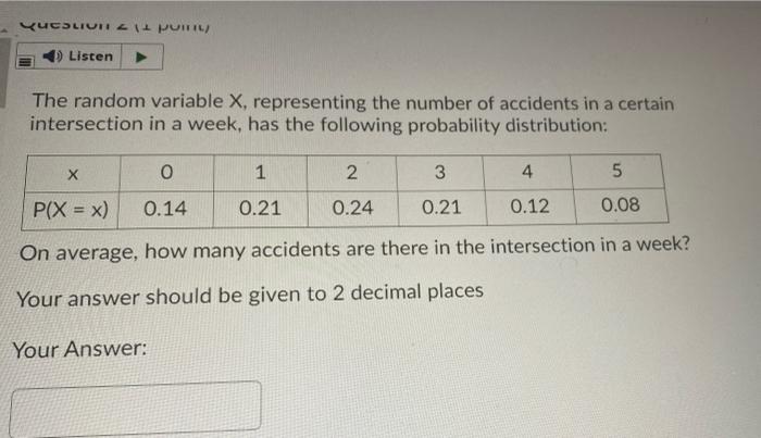 Solved LucLIUI PUITIL Listen The random variable X, | Chegg.com