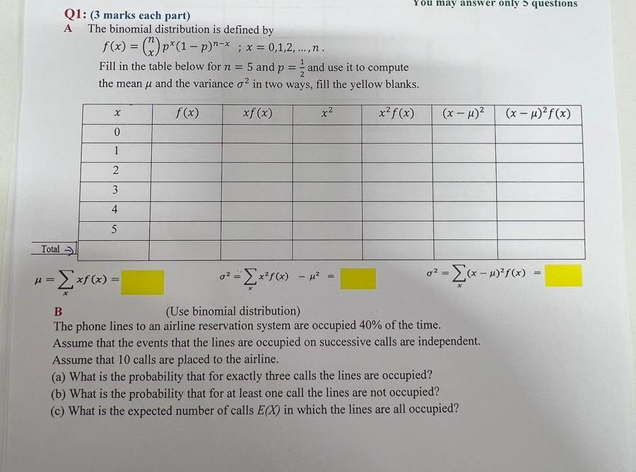 Solved Q1: (3 marks each part) A The binomial distribution | Chegg.com