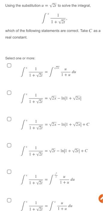 Solved Using the substitution u=2t to solve the integral, | Chegg.com