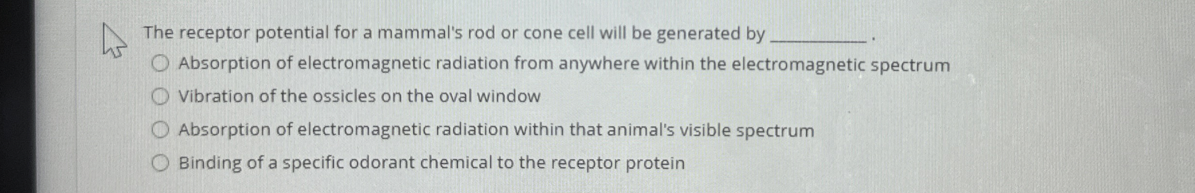 Solved The receptor potential for a mammal's rod or cone | Chegg.com