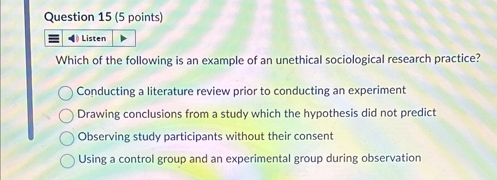 Solved Question 15 (5 ﻿points)Which of the following is an | Chegg.com