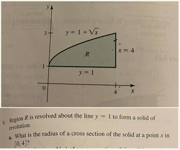Solved % Region R is revolved about the line y = 1 to form a | Chegg.com