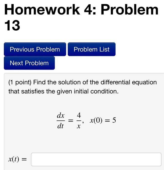 Solved Homework 4 Problem 11 Previous Problem Problem List 9386