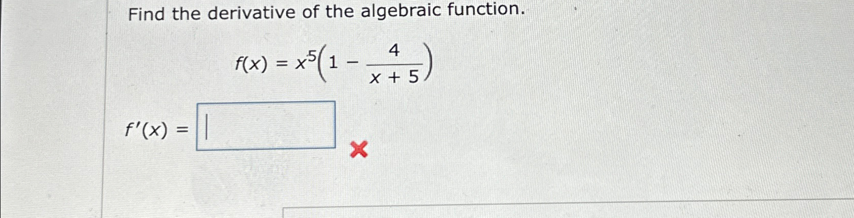 Solved Find the derivative of the algebraic | Chegg.com