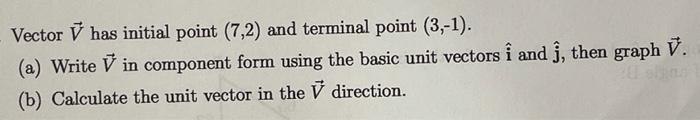 Solved Vector has initial point (7,2) and terminal point | Chegg.com