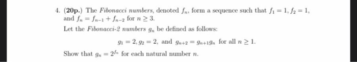 Solved 4. (20p.) The Fibonacci numbers, denoted fn, form a | Chegg.com
