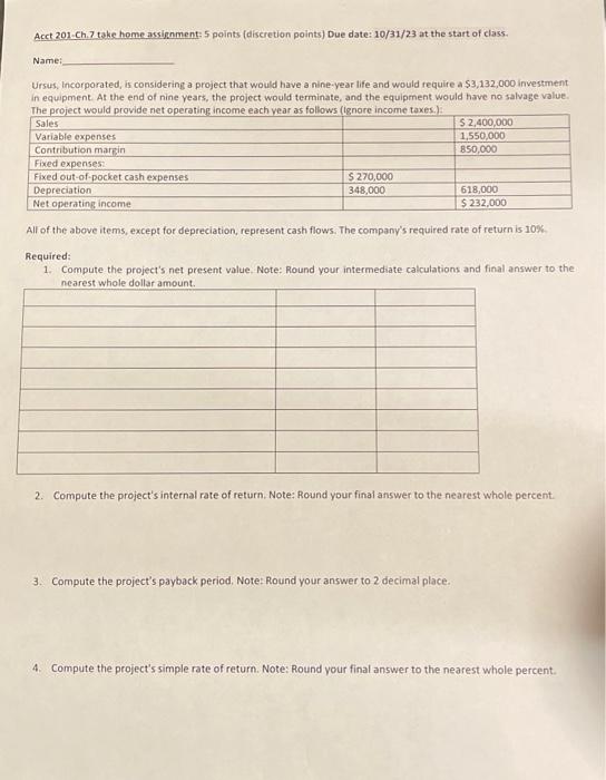 Solved Acct 201-Ch.7 take home assignment: 5 points | Chegg.com