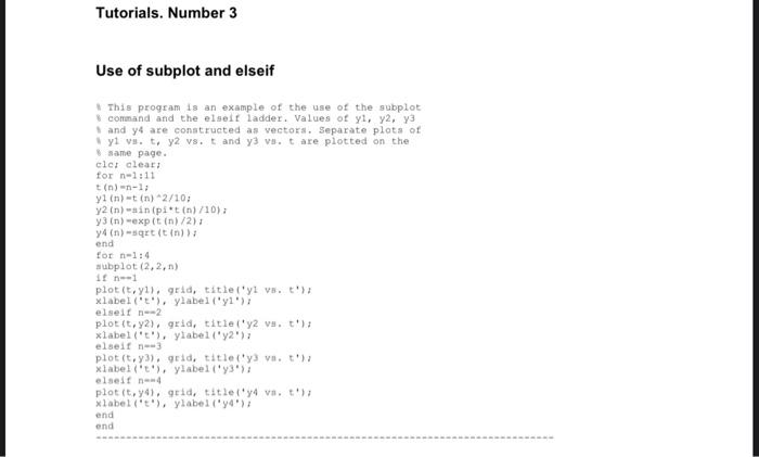 Solved Tutorials Number 3 Use Of Subplot And Elseif This 
