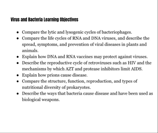 Solved Virus and Bacteria Learning ObjectivesCompare the | Chegg.com