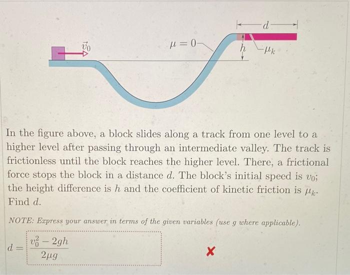 Solved In the figure above, a block slides along a track | Chegg.com