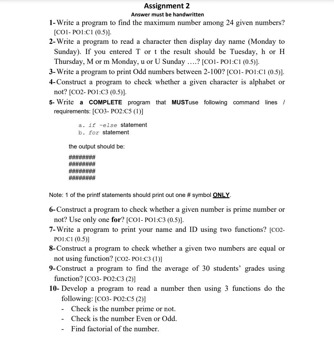 Solved Assignment 2 Answer Must Be Handwritten 1 Write A 