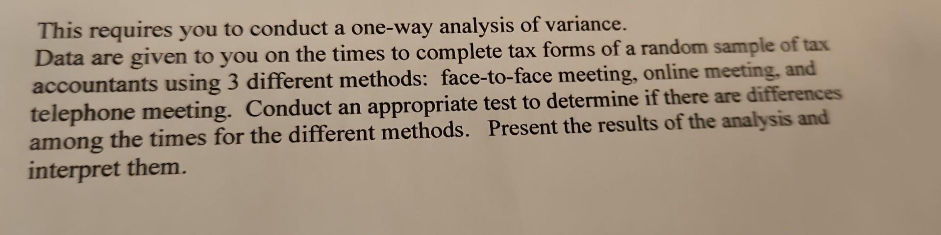 Solved This requires you to conduct a one-way analysis of | Chegg.com