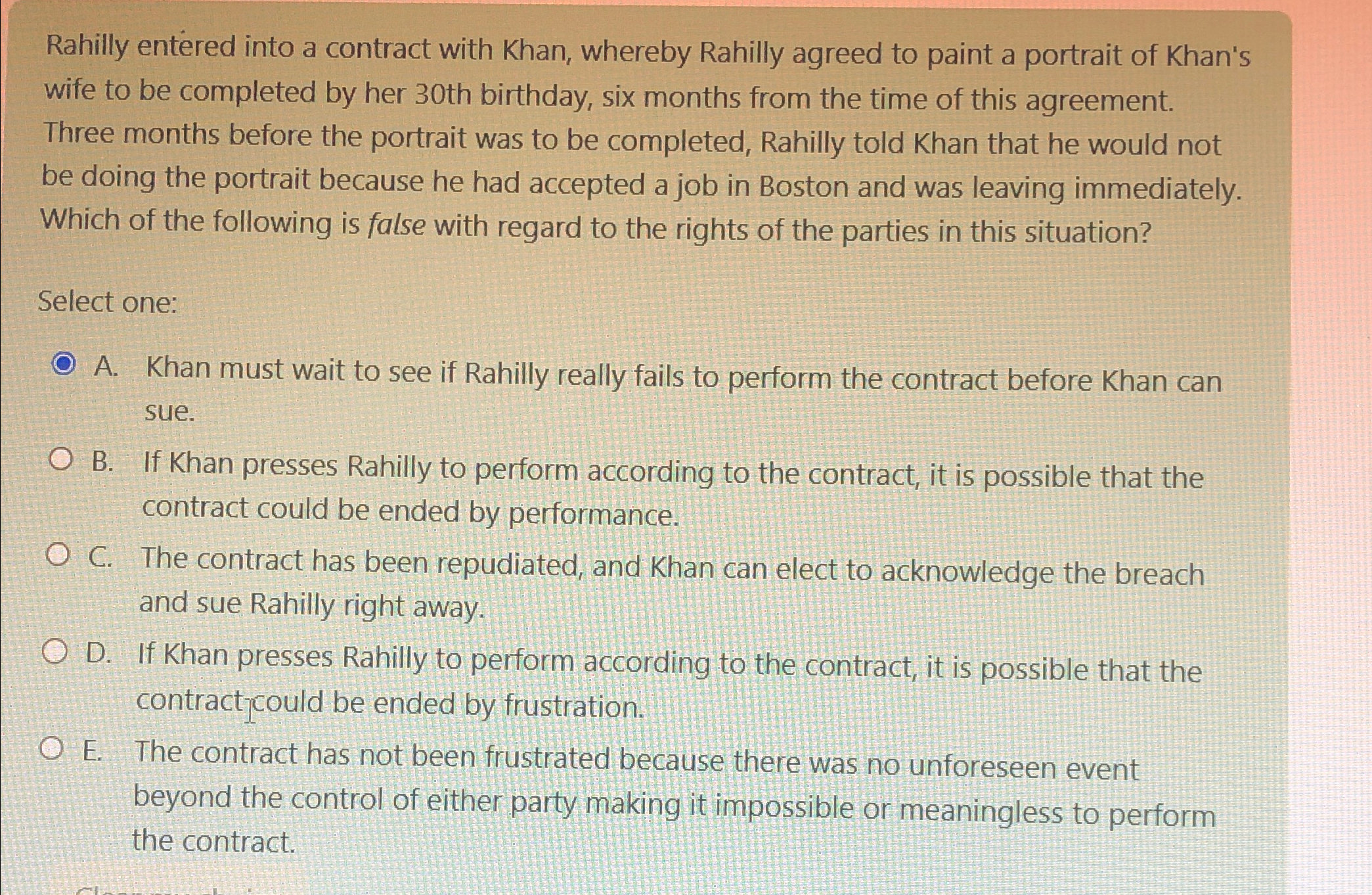 Solved Rahilly entered into a contract with Khan, whereby | Chegg.com