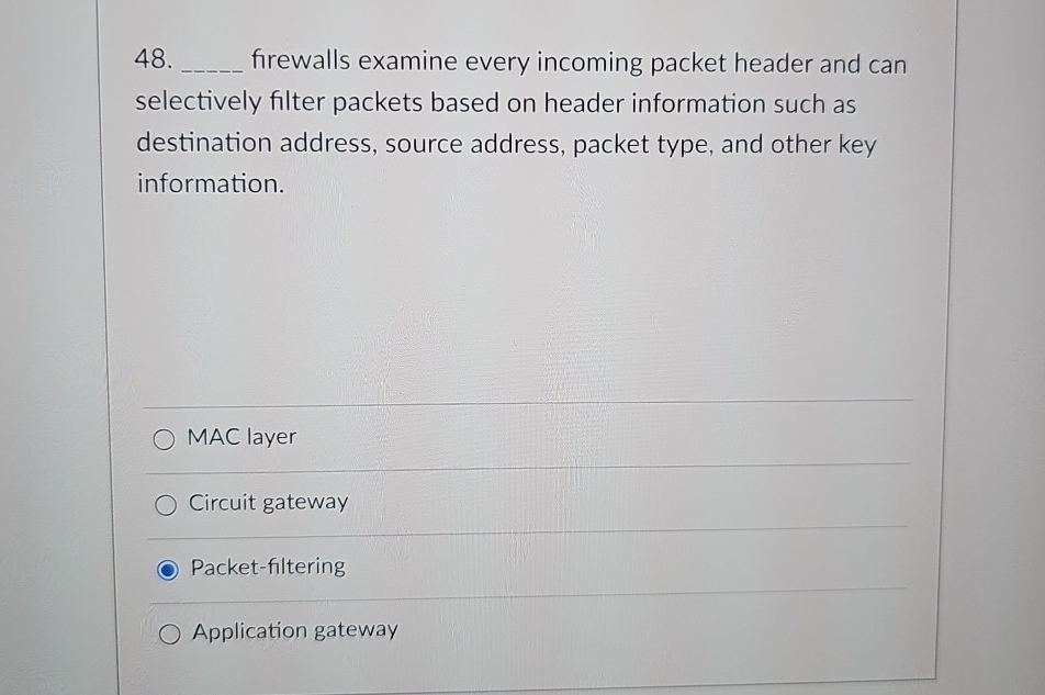 Solved q, ﻿firewalls examine every incoming packet header | Chegg.com