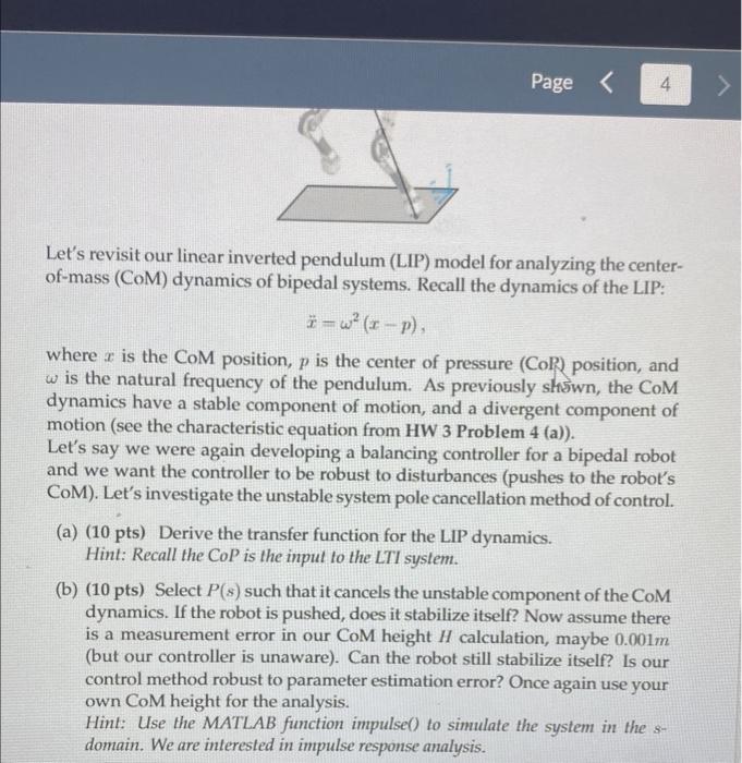 Solved Let's revisit our linear inverted pendulum (LIP) | Chegg.com