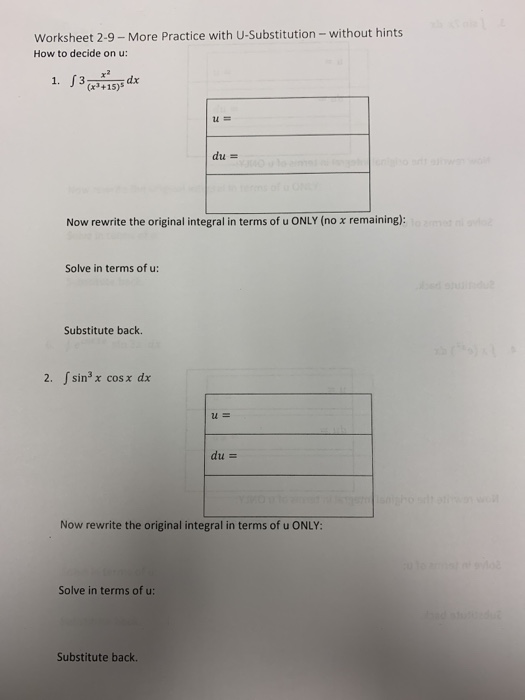 Solved Worksheet 2-9 - More Practice with U-Substitution - | Chegg.com