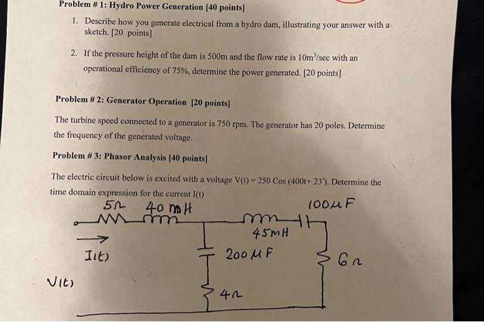 Solved Problem \# 1: Hydro Power Generation [ 40 points] 1. | Chegg.com