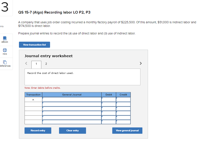 Solved QS 15-7 (Algo) ﻿Recording labor LO P2, ﻿P3A company | Chegg.com