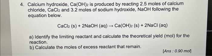 Solved Calcium hydroxide, Ca(OH)2 is produced by reacting | Chegg.com