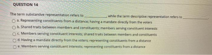 Solved QUESTION 14 The term substantive representation | Chegg.com