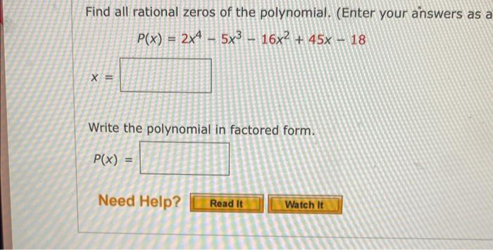 Solved Find all rational zeros of the polynomial. (Enter | Chegg.com
