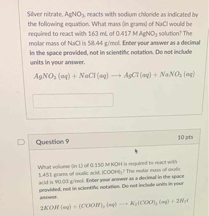 Solved Silver nitrate, AgNO3, reacts with sodium chloride as | Chegg.com