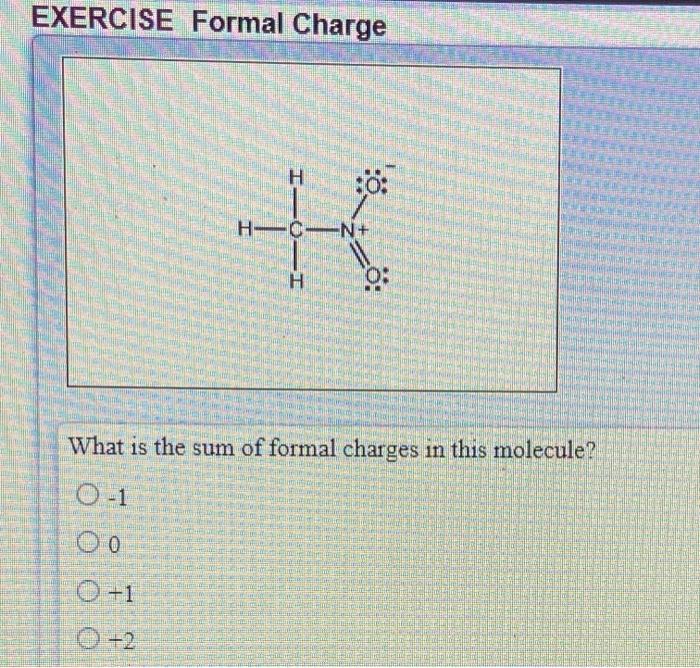 Solved EXERCISE Formal Charge H-0-N+ IOI What is the sum of | Chegg.com