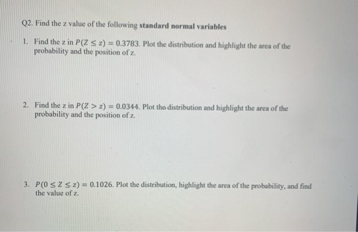 Solved Q2. Find the z value of the following standard normal | Chegg.com