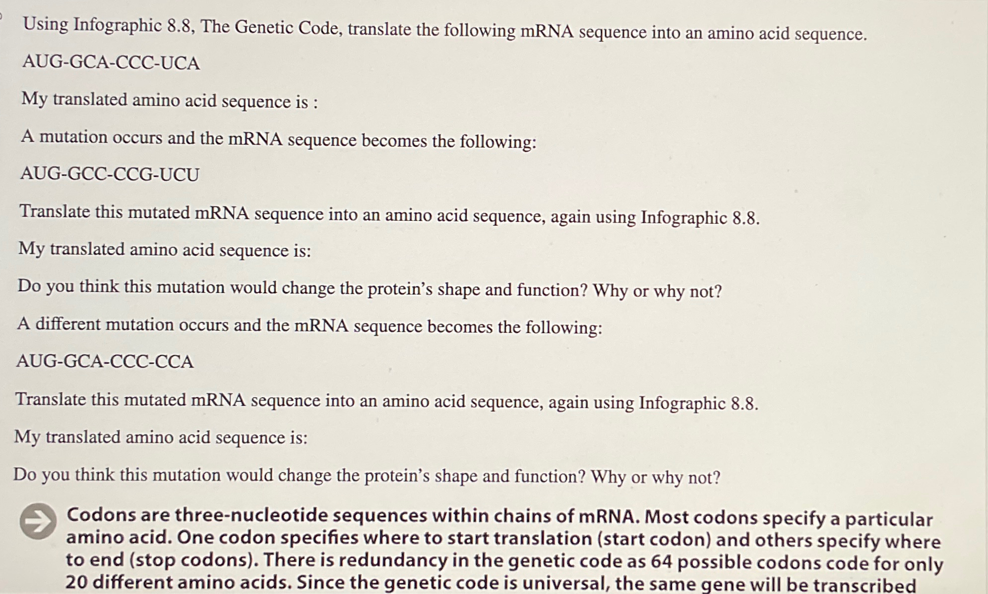 Solved Using Infographic 8.8, ﻿The Genetic Code, translate | Chegg.com