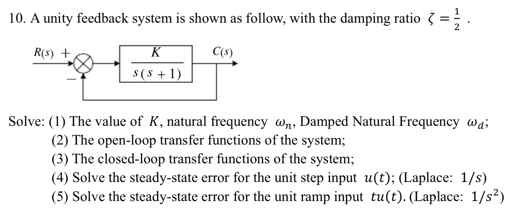 Solved Solve: (1) ﻿The value of K, ﻿natural frequency ωn, | Chegg.com
