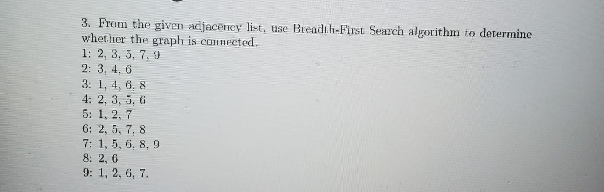 Solved 3. From the given adjacency list, use Breadth-First | Chegg.com