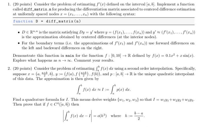Solved (20 points) Consider the problem of estimating f′(x) | Chegg.com