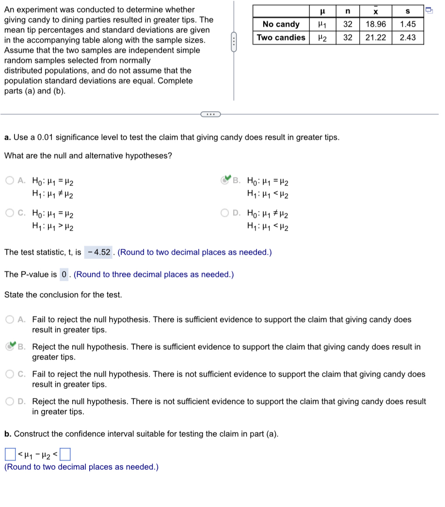 Solved An experiment was conducted to determine whether | Chegg.com