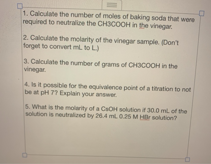 Solved 1. Calculate the number of moles of baking soda that | Chegg.com