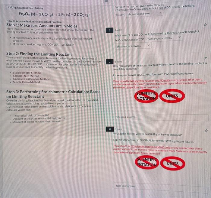 Solved Limiting Reactant Calculations Fe2O3 (s) + 3 CO (g) → | Chegg.com