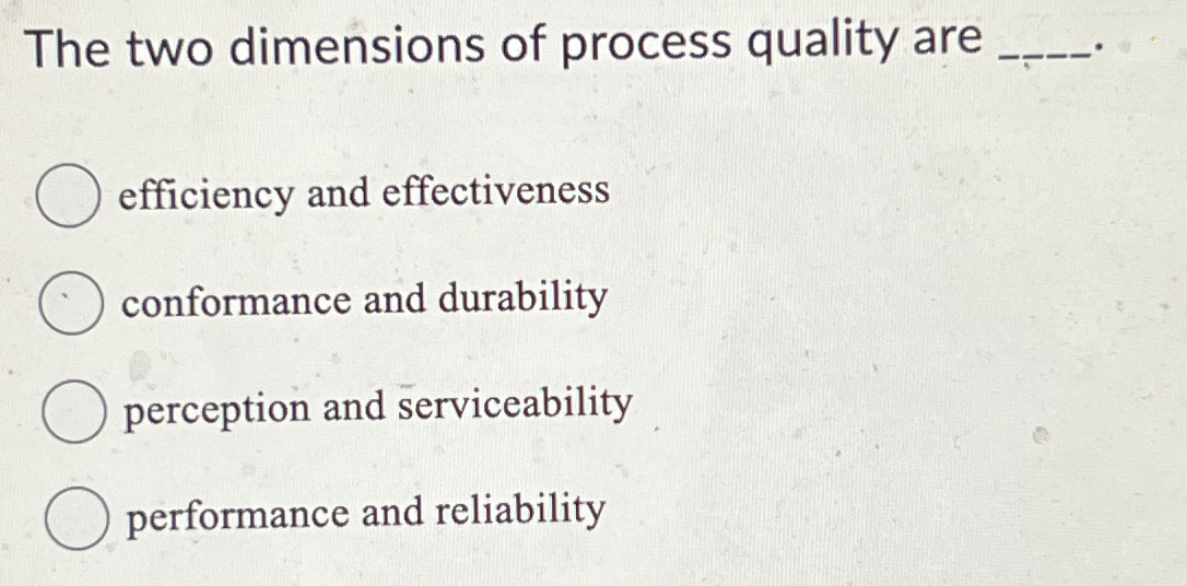 Solved The two dimensions of process quality areefficiency | Chegg.com
