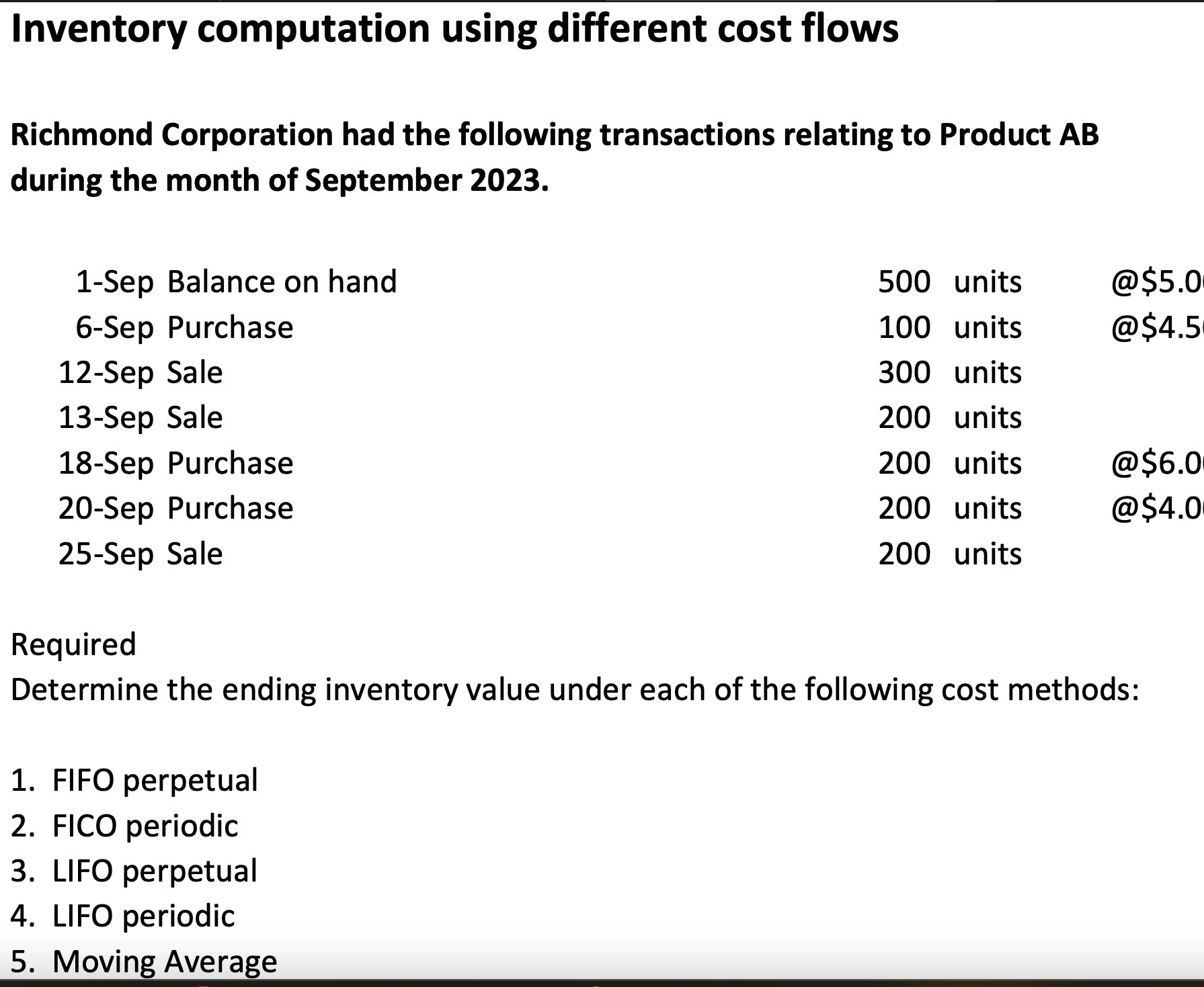 Solved Inventory computation using different cost | Chegg.com