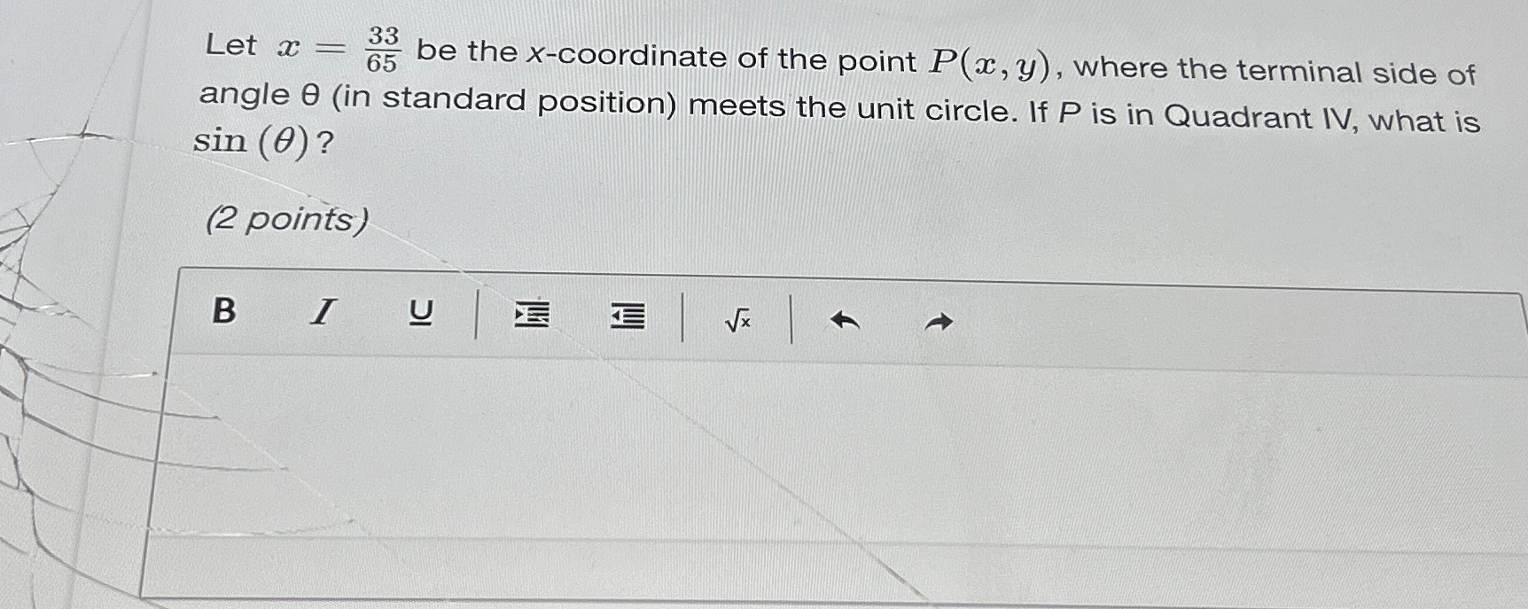 Solved Let x=3365 ﻿be the x-coordinate of the point P(x,y), | Chegg.com