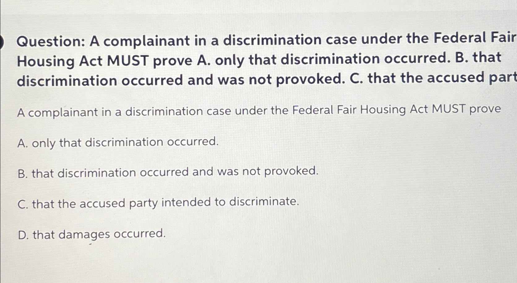 Solved Question: A complainant in a discrimination case | Chegg.com